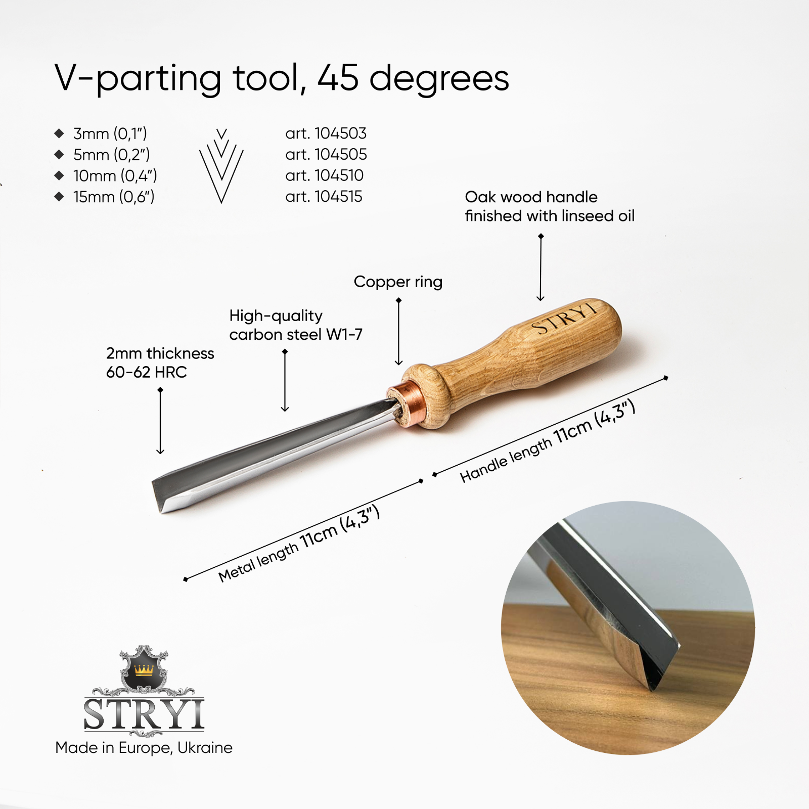 V-parting chisel 45 degrees, Woodcarving V-tool STRYI Profi, Carving ...