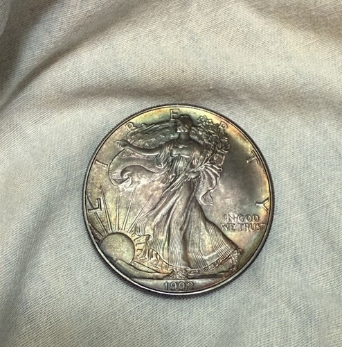 1992 US Liberty Coin Silver Toned Tarnished Scratched 1 Oz American ...