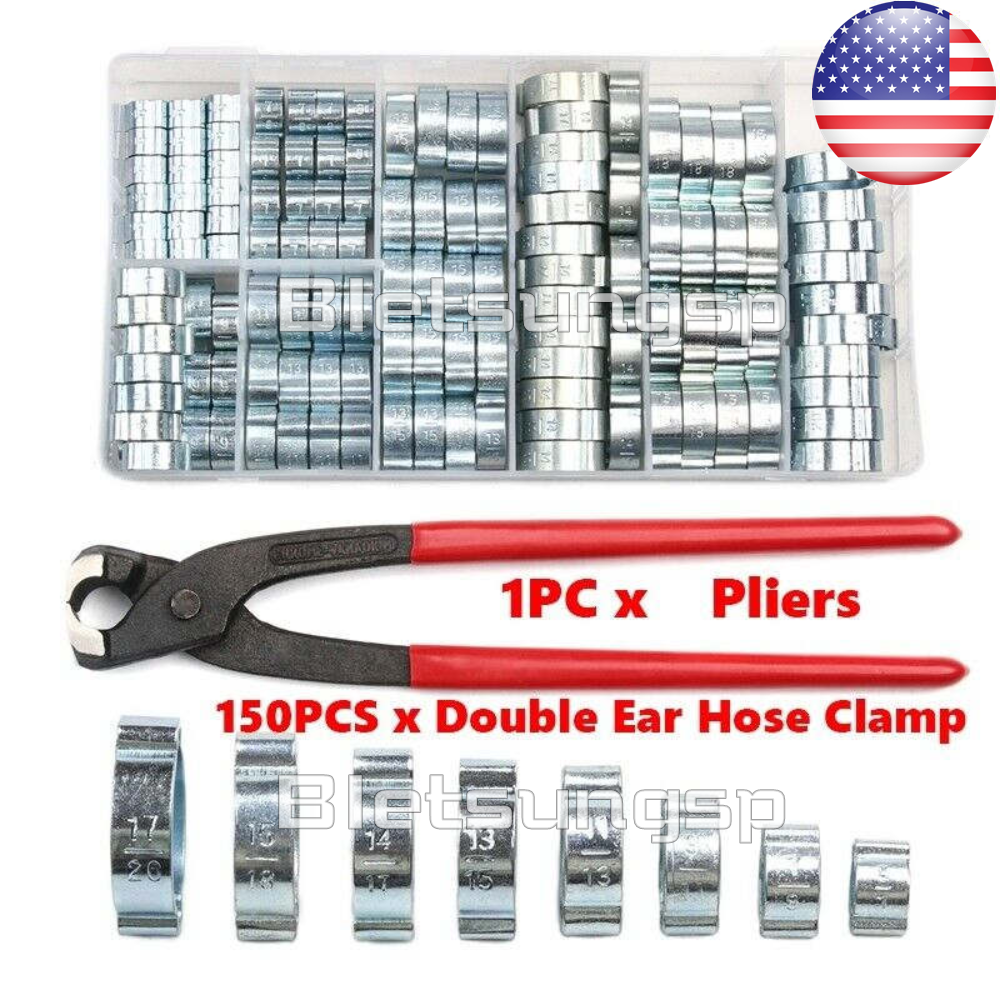 150X Double Ear Clamp O Clips Kit Crimp Air Silicone Petrol Water Fuel ...