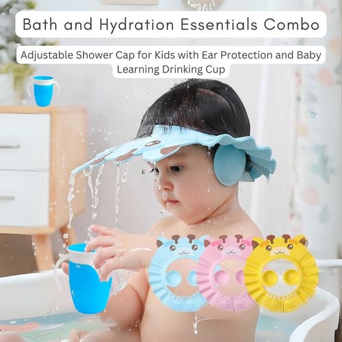 Shower Cap for Kids with Ear Protection & Baby LearningDrinkingCupPack ...