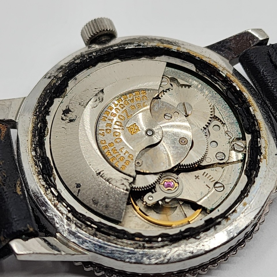 Vintage Zodiac 60s Aerospace GMT Automatic Black Bezel Silver Dial ...