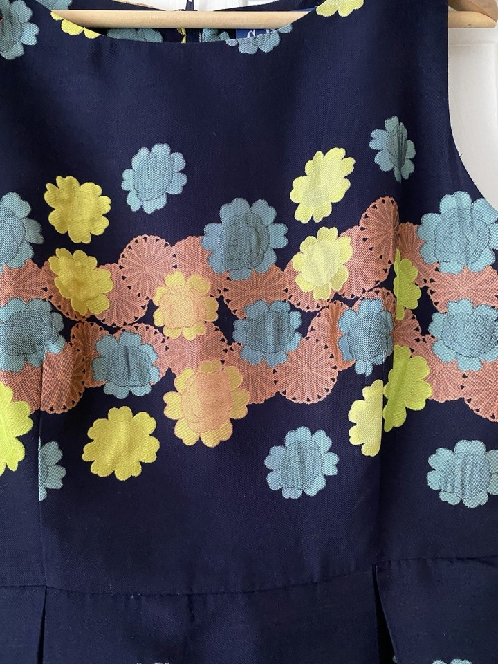 Collectif Vintage Dress S 10 Navy Blue Floral Yellow Pink Blue Lined ...