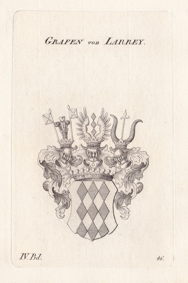 1830 Larrey Wappen coat of arms Kupferstich engraving Heraldik heraldry ...