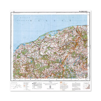 Map 1933 Polish Military Wejherowo Slupsk Area Poland Large Wall Art ...