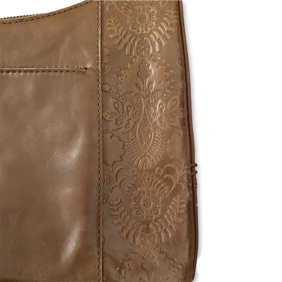 The Sak Cognac Color Floral Embossed Leather Shoulder Handbag Purse | eBay