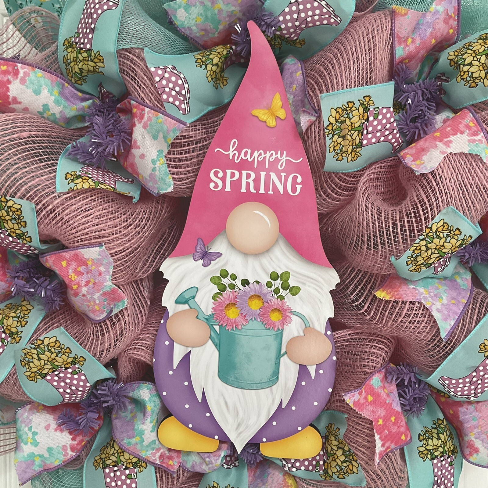 Happy Spring Gnome Pastel Wreath Handmade Deco Mesh | eBay
