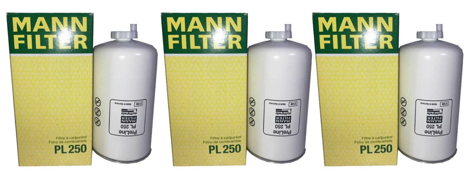 MANN Set of 3 Fuel Filters Water-Separator PL 250 Deutz AG Engines 2.9L ...