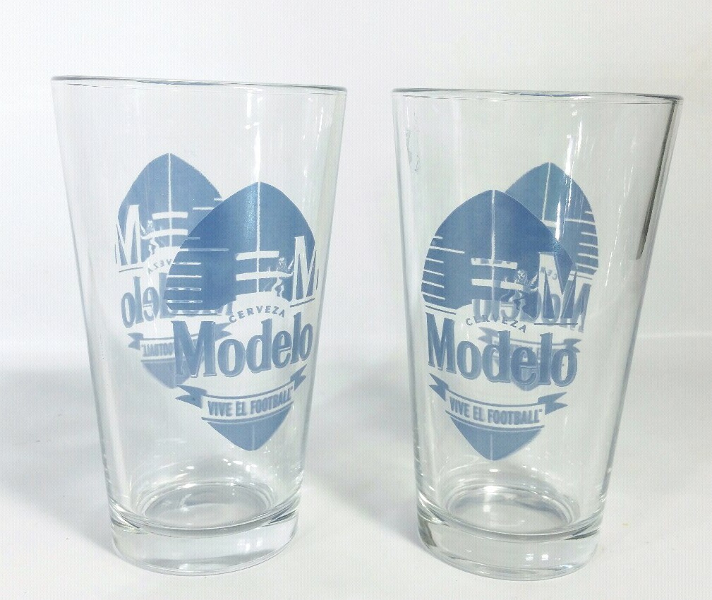 Cerveza Modelo Pint Glass Set of 2 Beer Tumbler Vive El Football Blue ...