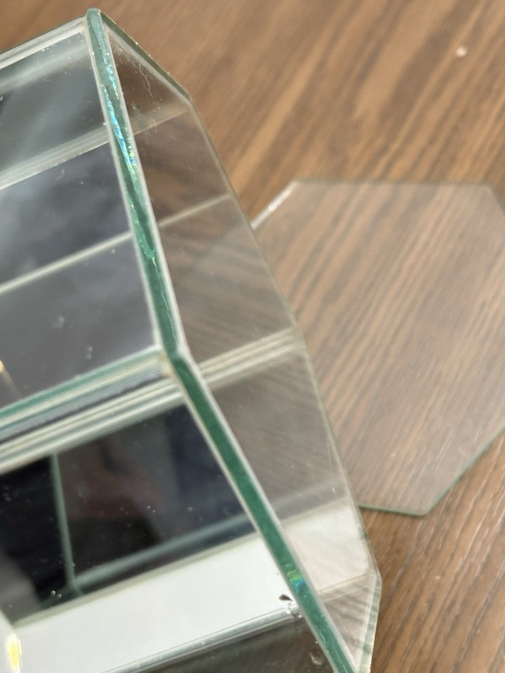 Vintage GLASS & Mirror DISPLAY CASE Hexagonal 7.5x6.5x6" CURIO CABINET ...