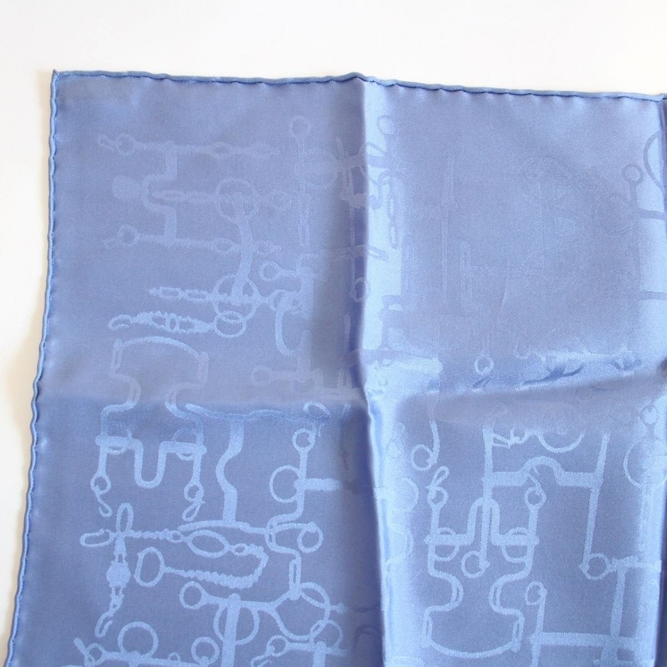 HERMES Carre 45 Gavroche Scarf Horse Tack Pattern 100% Silk Blue | eBay