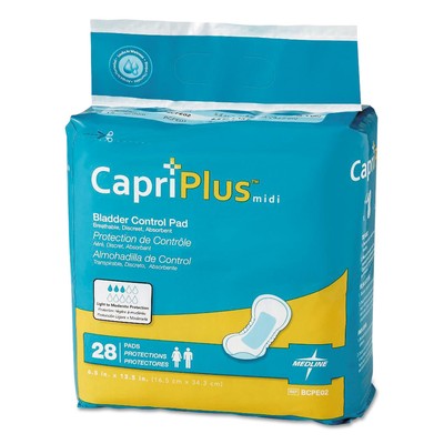 Medline Capri Plus Bladder Control Pads Extra Plus 6.5" x 13.5" 28/Pack ...
