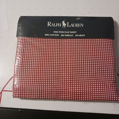Ralph Lauren Twin Flat Sheet Gingham Red 200 Thread Count No Iron 100% ...