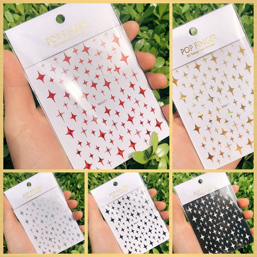 4 Pointed Star Nail Stickers Laser Christmas Star of Bethlehem 3D ( 5 ...