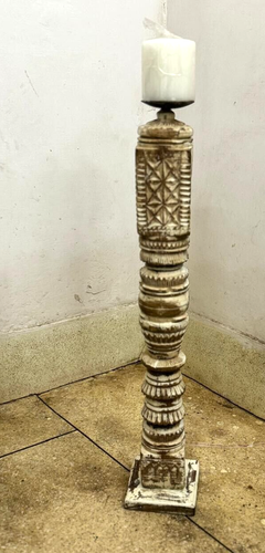 Antique Wooden Islamic Paga Leg Candle Holder White Floral Hand Carved ...