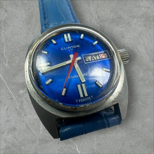 Clinton Automatic Blue Dial Made In France 35mm w/ Crown Day Date 17 ...