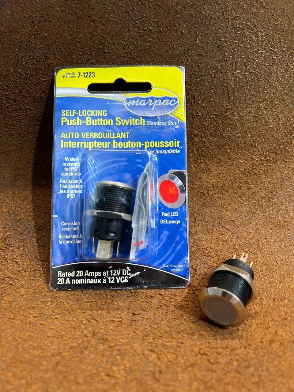 MARPAC 7-1223 Push Button Switch Stainless Steel Red LED Marine Boat ...
