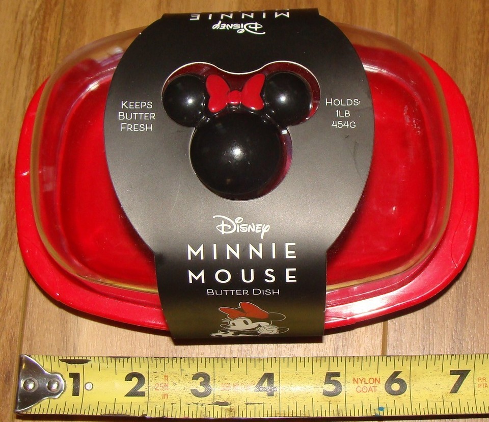 Nwt. Disney Minnie Mouse Butter Dish Clear Lid & Red Plastic Base 5" x ...