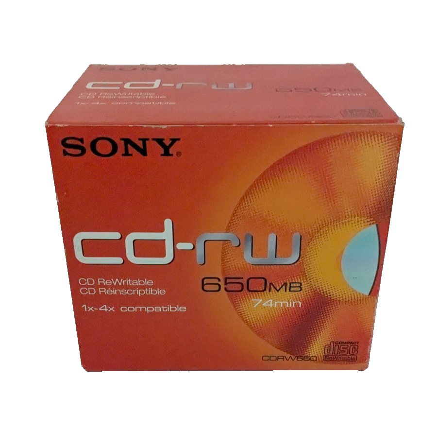 Sony CD-RW 74 – 1 x 4x - 74MIN / 650MB - 10 PACK Rewritable Blank CDRW ...