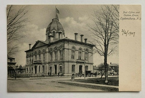 NY Postcard Ogdensburg New York Post Office & Custom House horses ...