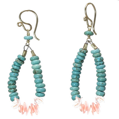 Maui 186 ~ Turquoise & Coral Loop Earrings with Metal Choice | eBay