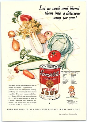 1929 CAMPELL'S Condensed Vegetable Soup Kitchen Art Décor 20's Print Ad ...
