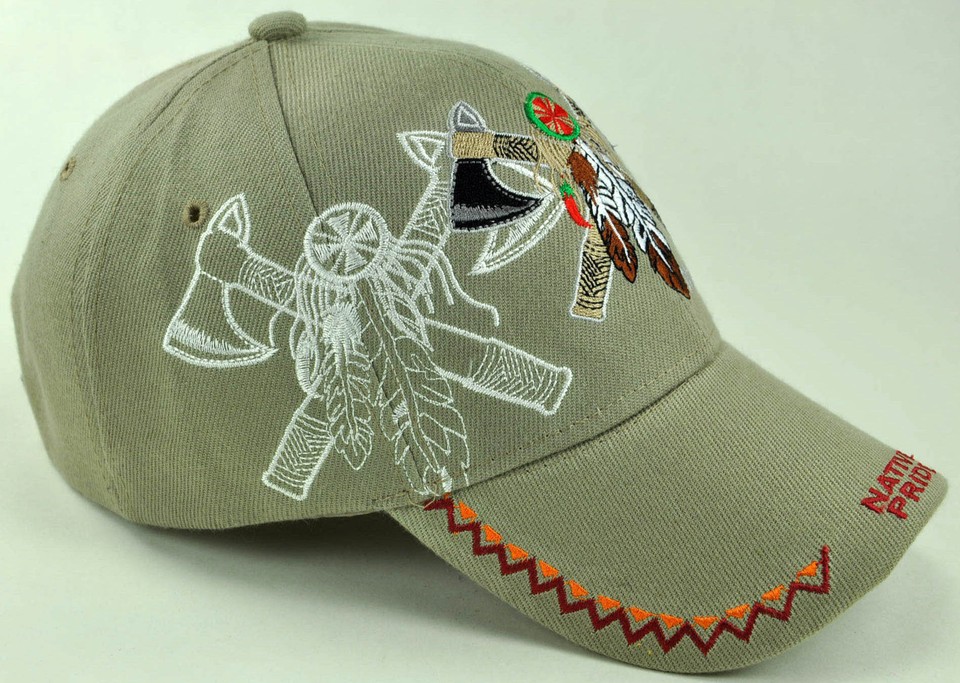 NEW! NATIVE PRIDE DOUBLE AXE FEATHER CAP HAT TAN | eBay