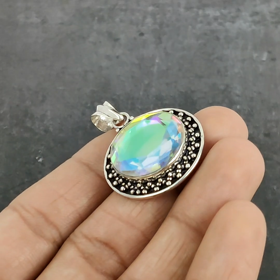 Fire Rainbow Topaz Gemstone 925 Sterling Silver Christmas Gifts Pendant ...