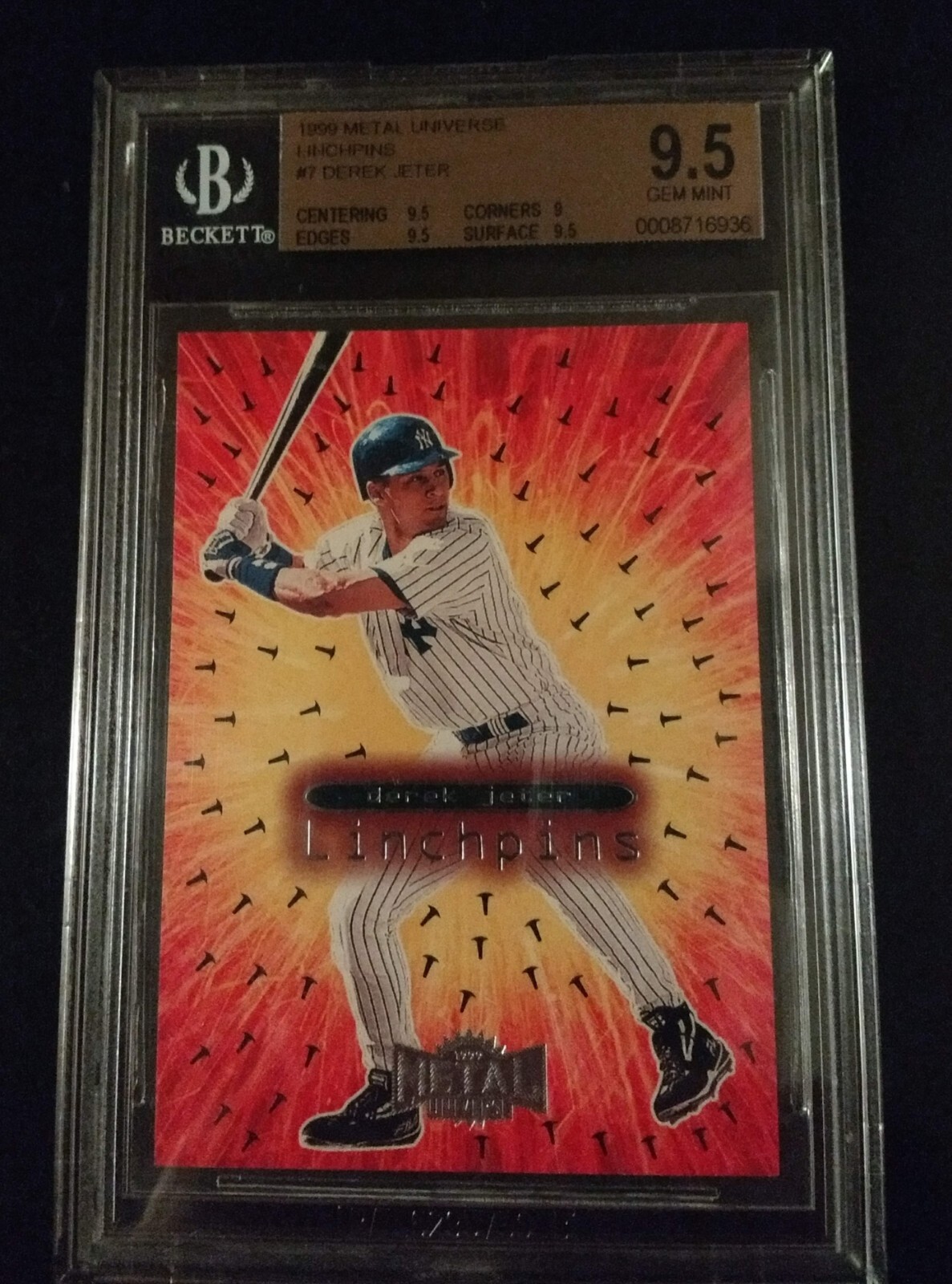1999 METAL UNIVERSE LINCH PINS #7 DEREK JETER. BECKETT 9.5 GEM MT. HOF ...