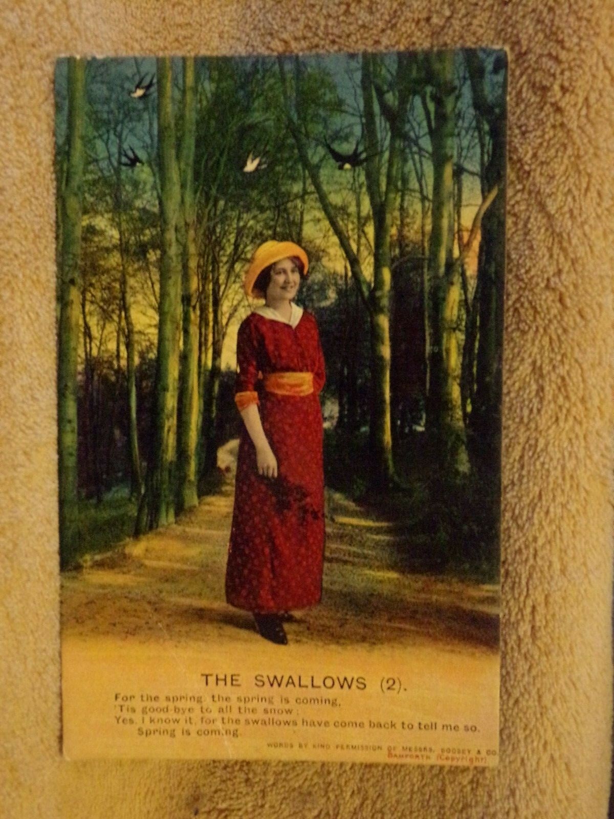 Vintage Postcard The Swallows Poem, Lady And Woods | eBay