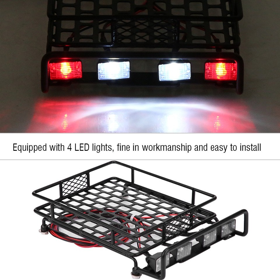 Large Size Roof Rack & LED Light Quadrate for 1/10 RC Car SCX10 2 White ...