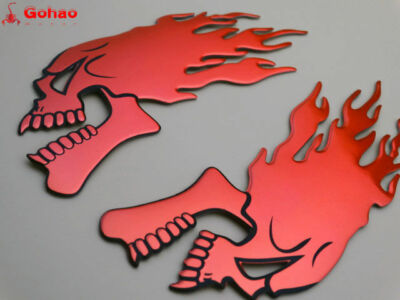 Red Skull Flame Motorcycle Fuel Tank Fairing Fender Emblems Badge Decal ...