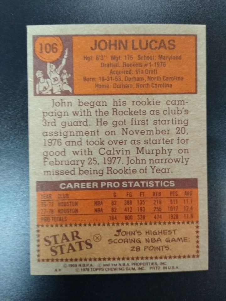1978-79 Topps #106 JOHN LUCAS Houston Rockets NRMT *CT18 | eBay