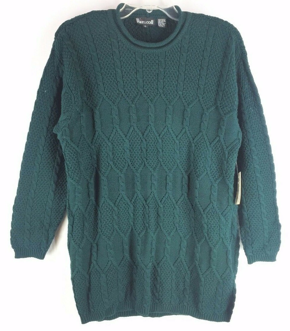 Wainscott Women’s Hunter Green Cable Knit Cotton Sweater $46 (Size L ...
