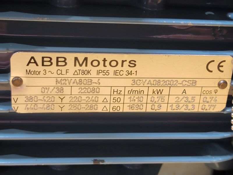 ABB AC Motor with Hydraulic Pump, M2VA80B-4, TP3AMXHY0002, 26847, GR.1/ ...