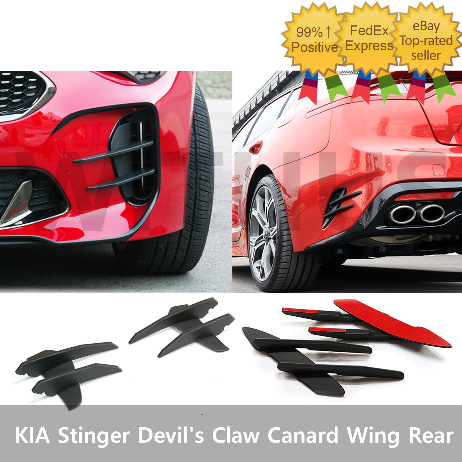 KIA Stinger 2018-22 Bumper Devil's Claw Canard Wing Front + Rear Set ...