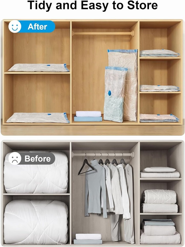 12 Pack Vacuum Storage Bags, Reusable Space Saver Bags with Sticker and ...