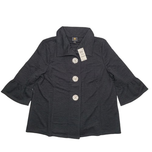 JM Collection Women's Textured Bell-Sleeve Black Jacket Large ...