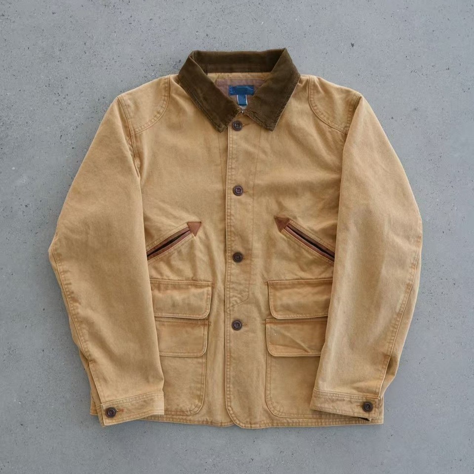 Mens Work Windbreaker Jacket Casual Vintage American Retro Large Pocket ...