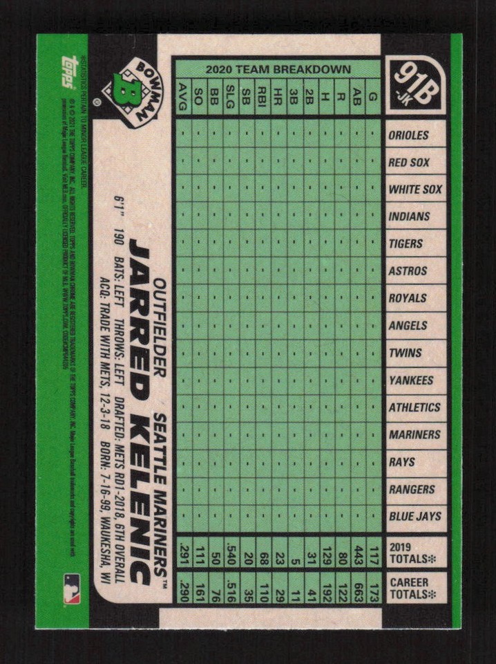 Jarred Kelenic 2021 Bowman 1991 Bowman Baseball #91B-JK | eBay