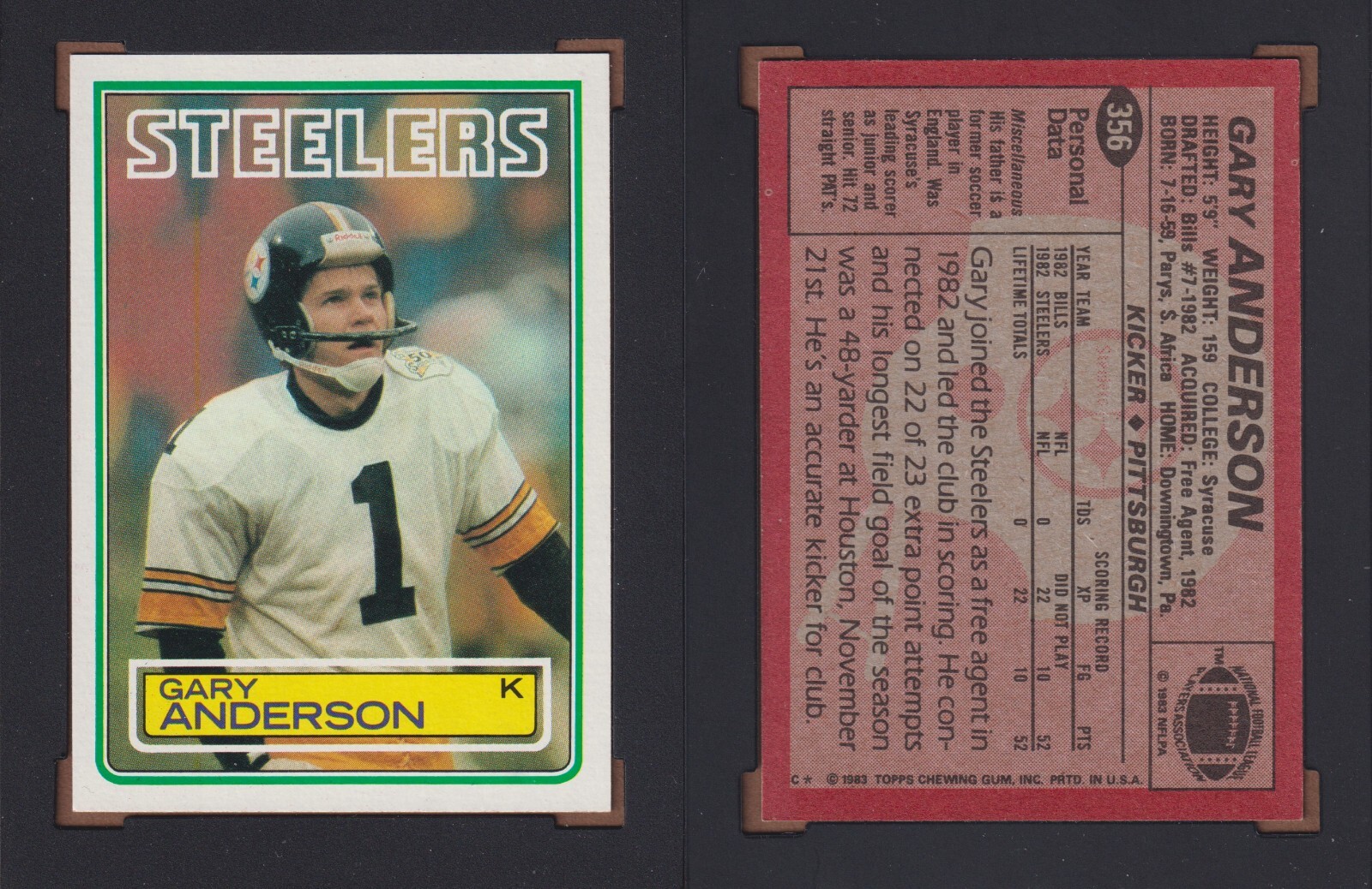 1983 Topps #356 Gary Anderson Rookie - Pittsburgh Steelers - 596 🔥🏈🔥 | eBay