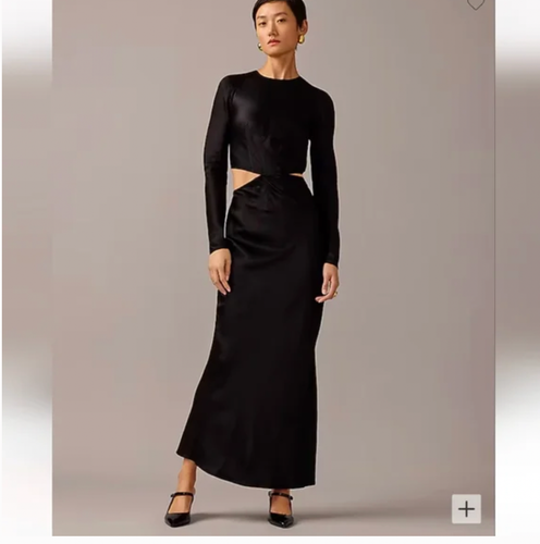 J. Crew Anna October Black Long Sleeve Cut Out Slip Maxi Dress Size 14 ...