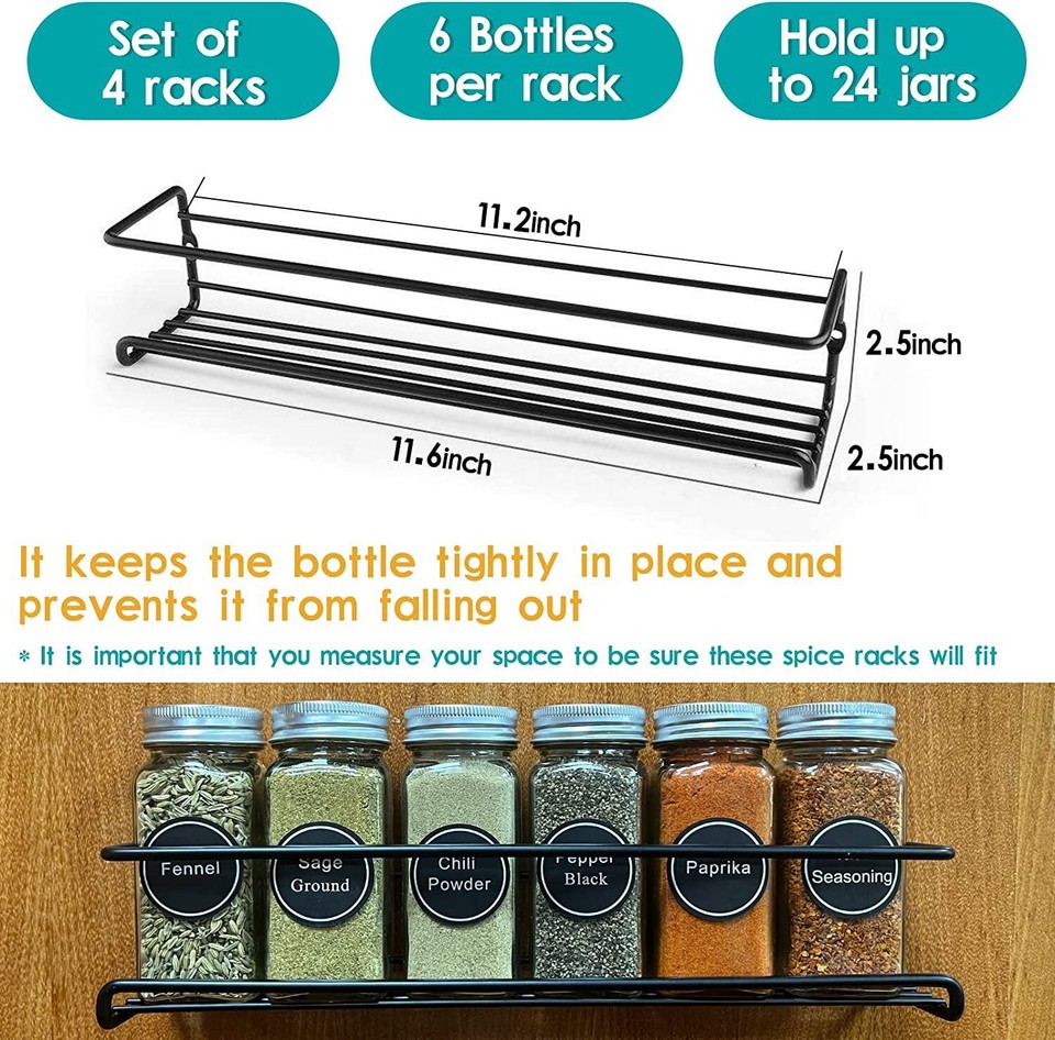 4 Packs Kitchen Spice Rack Organizer Storage Shelf Cabinet Jar Holder ...
