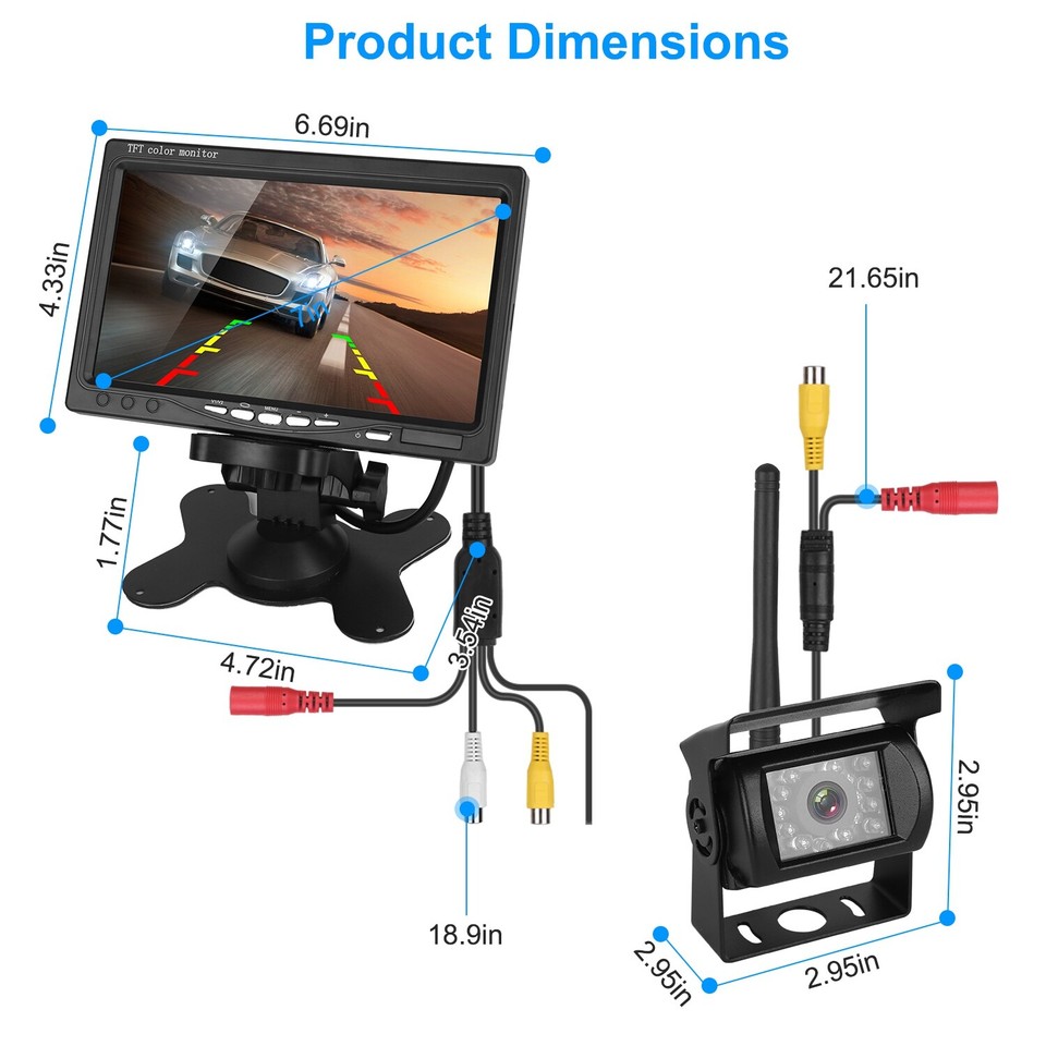 Wireless Backup Rear View Camera System Car 7" Monitor Night Vision For ...