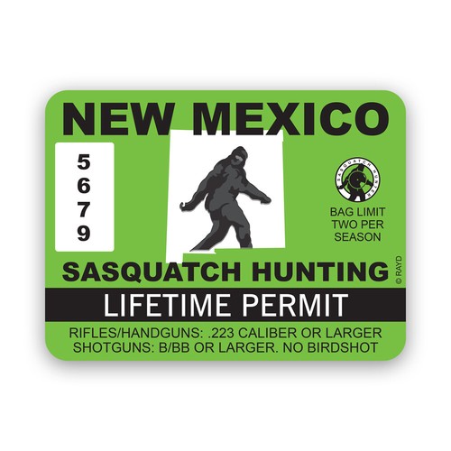 New Mexico Sasquatch Hunting Permit Sticker Decal - bigfoot big foot ...