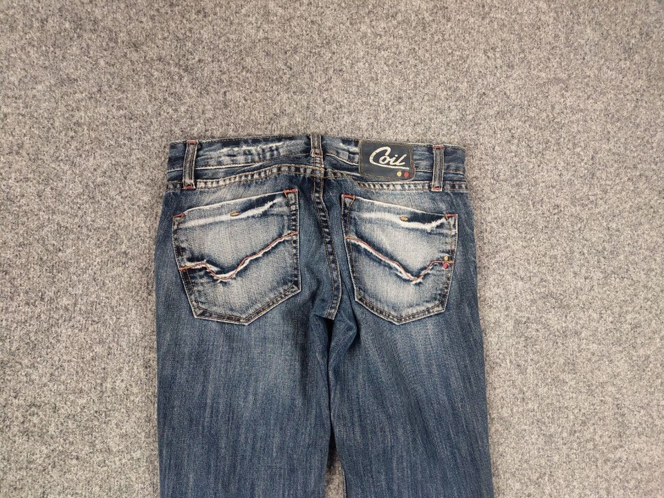 Vintage Coil Y2K Style Opium Flared BLue Distressed Faded denim Jeans ...