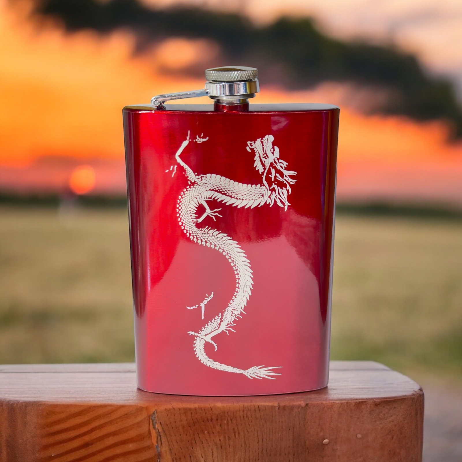 8oz RED Chinese Dragon Flask | eBay