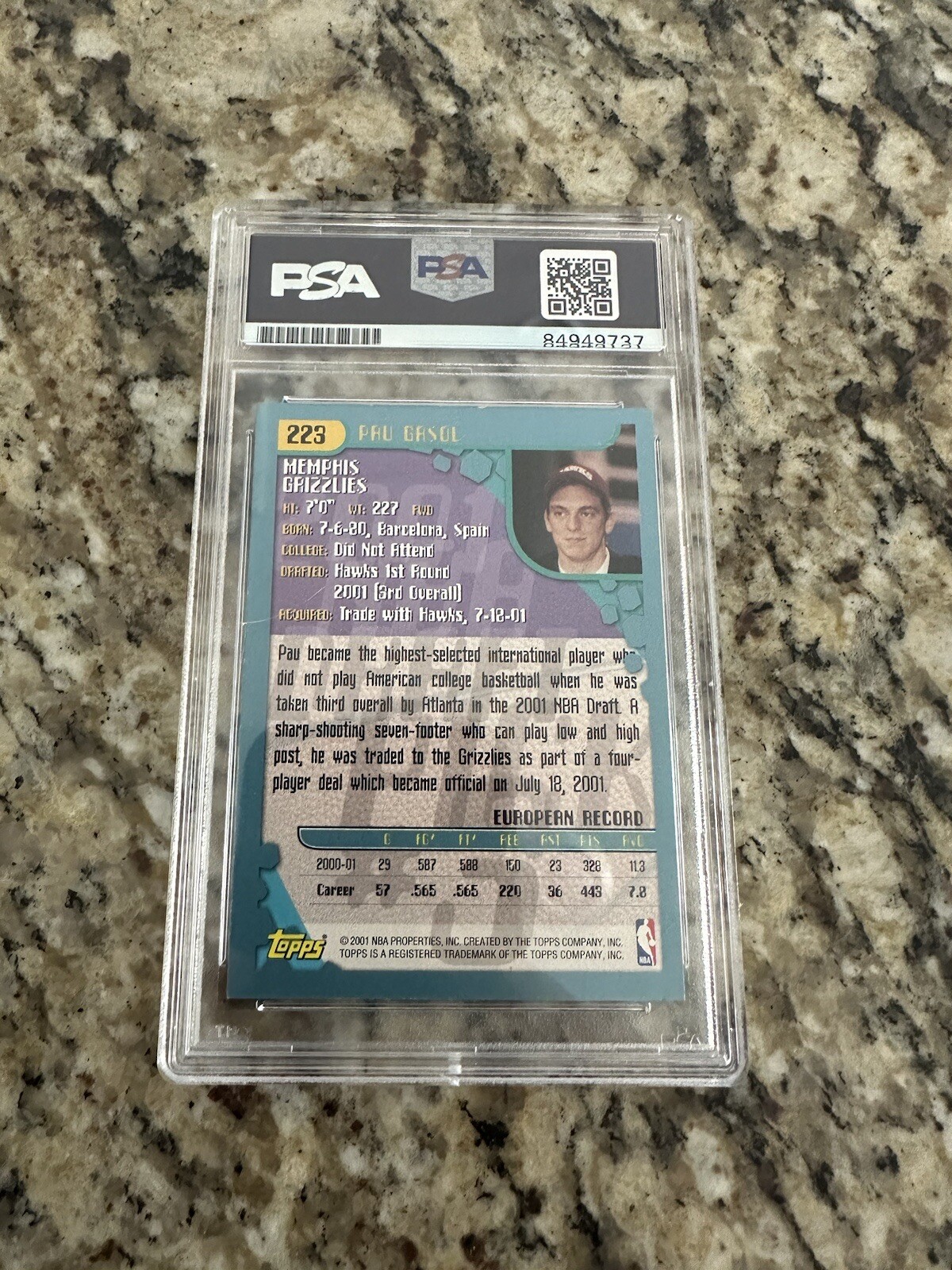 2001-02 Topps Signed Pau Gasol Rookie Card Autograph PSA/DNA Gem Mint ...