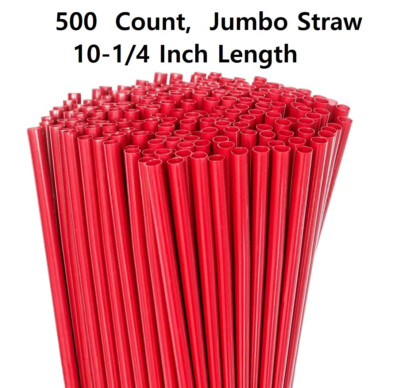 Drinking Jumbo Straw RED Plastic 10-1/4" Long Disposable Individually ...