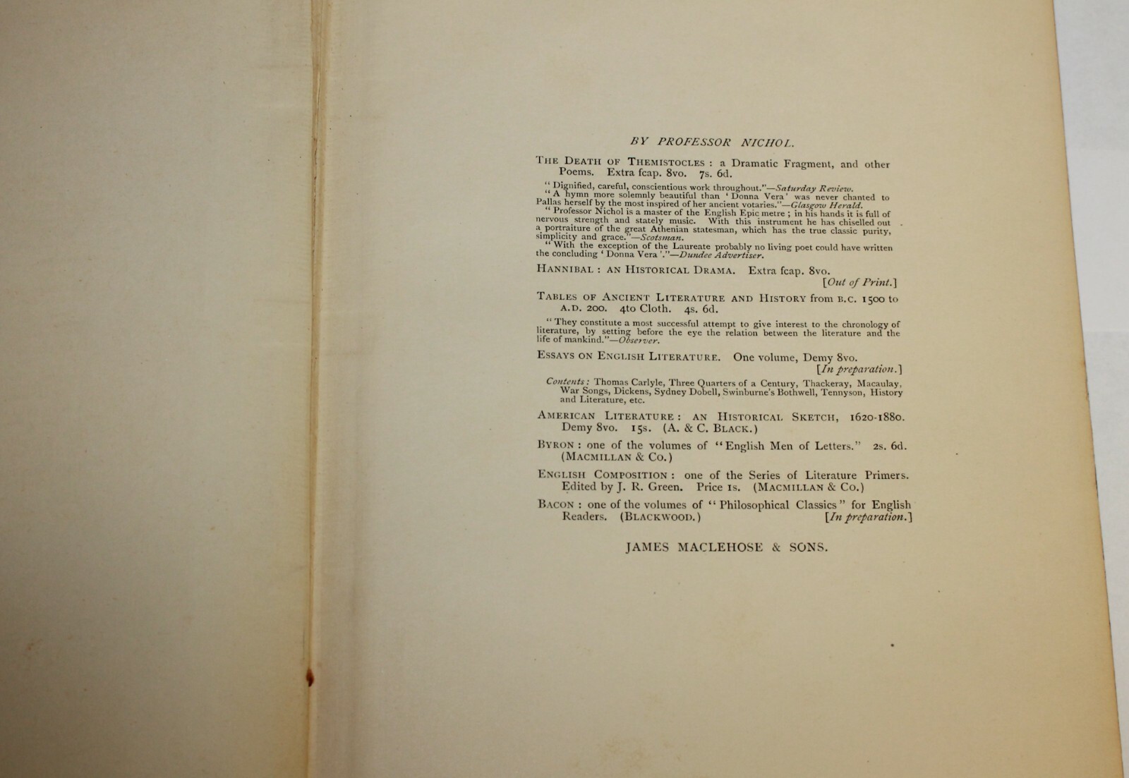Tables of European History 1888 John Nichol Literature Science Art ...