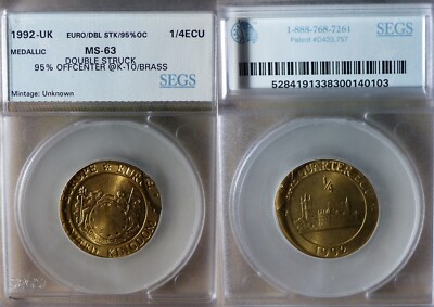 Error:Europa Pattern 1992 UK1/4 Ecu Double Struck 95% Off Center MS63 CT167 | eBay